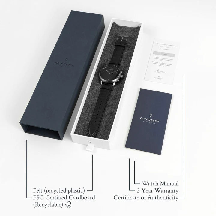 PI42GMLEBLBL - Pioneer 42mm Gun Metal Black Dial with Black Leather Wa